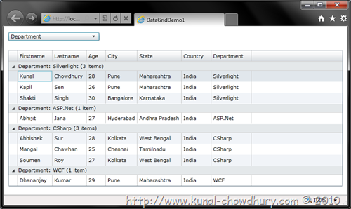 Grouping Records in Silverlight DataGrid using PagedCollectionView | Kunal Chowdhury
